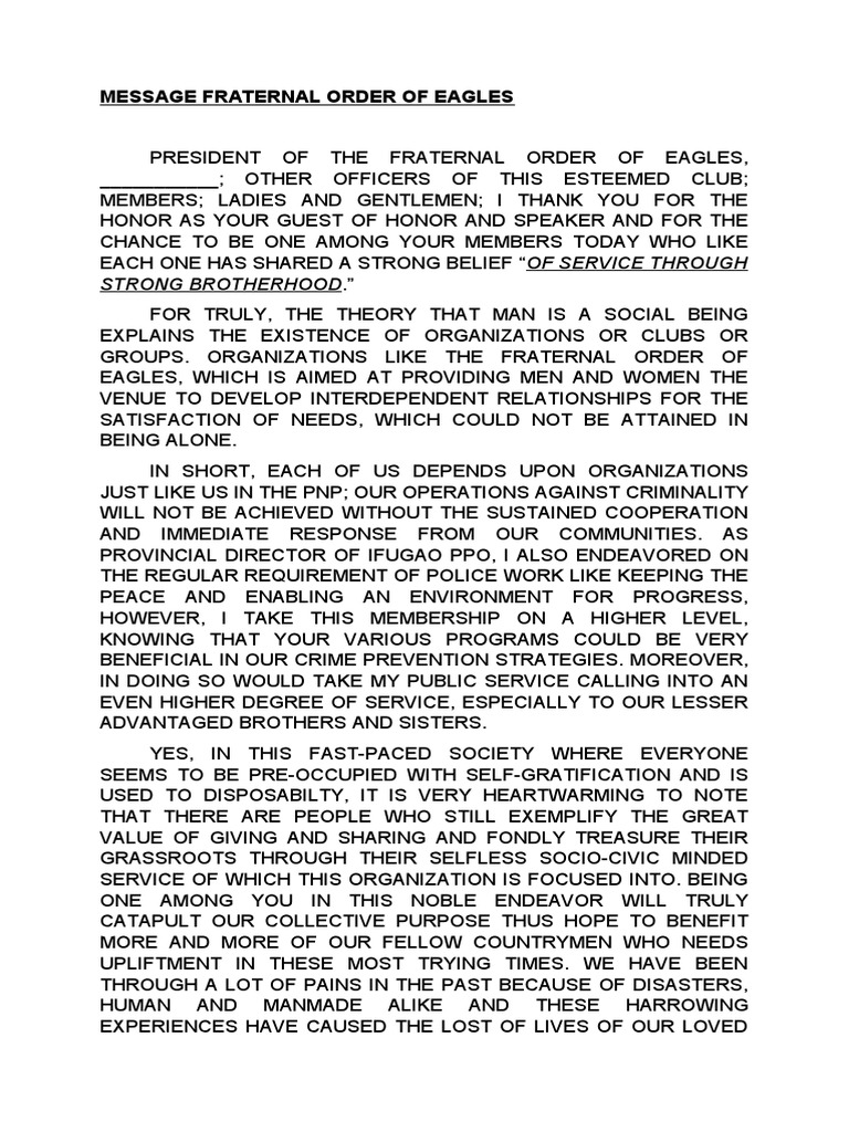Message Fraternal Order of Eagles | PDF | Truth | Eagle