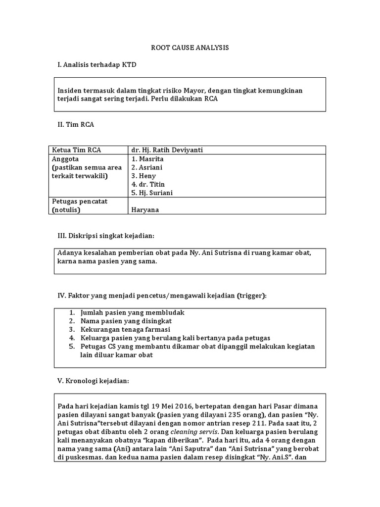 CONTOH FORM FMEA DAN RCA | PDF