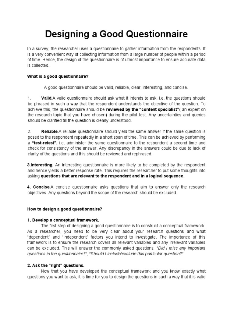 Designing A Good Questionnaire | PDF | Questionnaire | Question