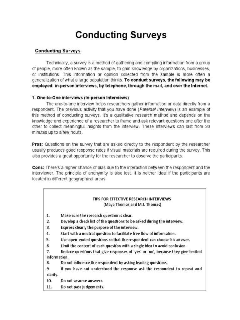 Conducting Surveys | Download Free PDF | Survey Methodology | Interview