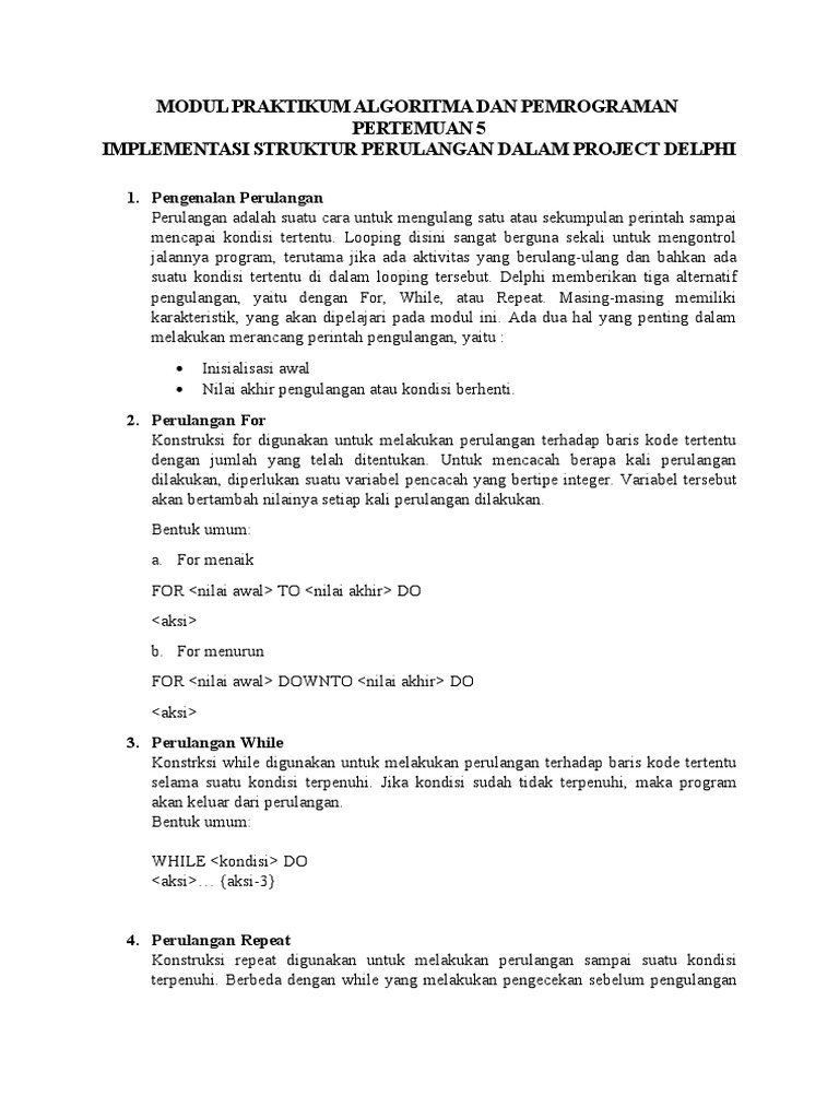 P5 Implementasi Looping Di Delphi | PDF