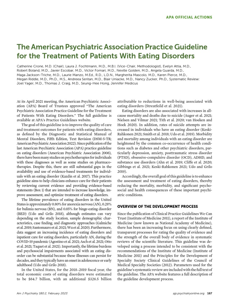 The American Psychiatric Association Practice Guideline For The ...