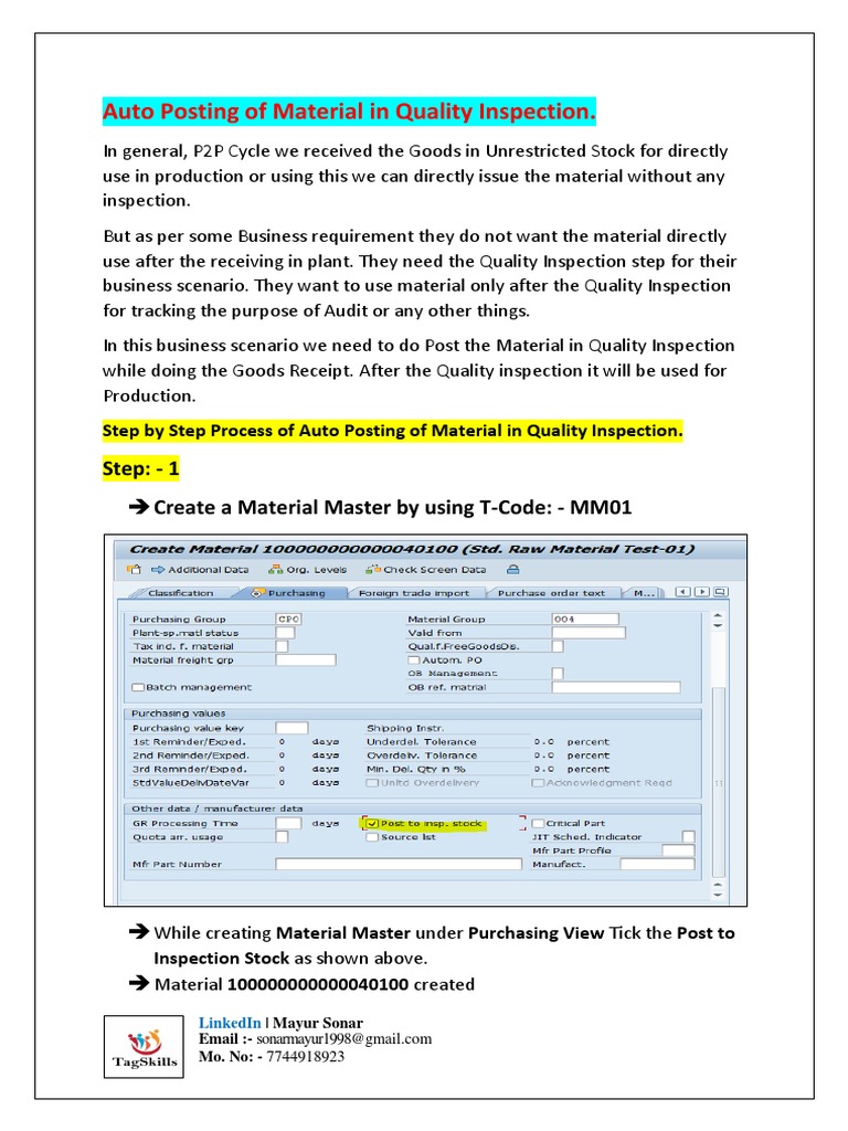 Auto Posting of Material Directly in Quality | PDF