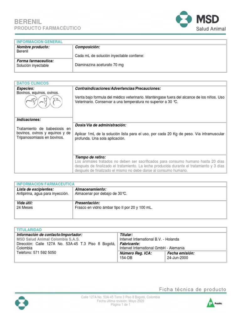 Berenil: Uso y Dosis en Bovinos | PDF