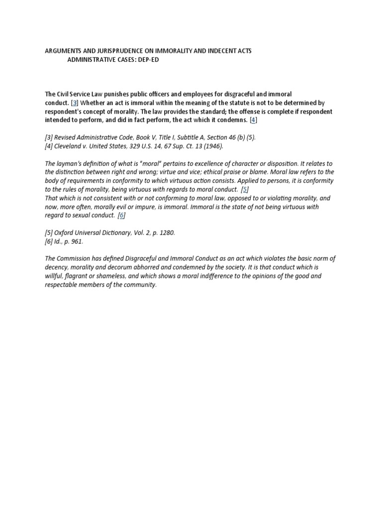 Arguments and Jurisprudence On Immorality and Indecent Acts - Deped | PDF