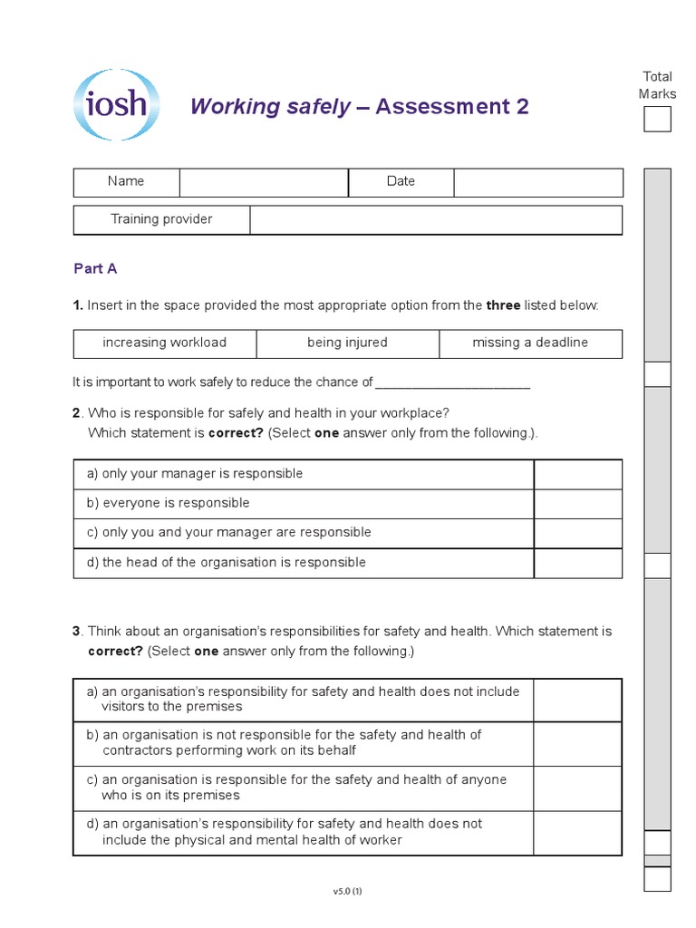 Working Safely - Assessment 2: Part A | Download Free PDF | Occupational Safety And Health ...