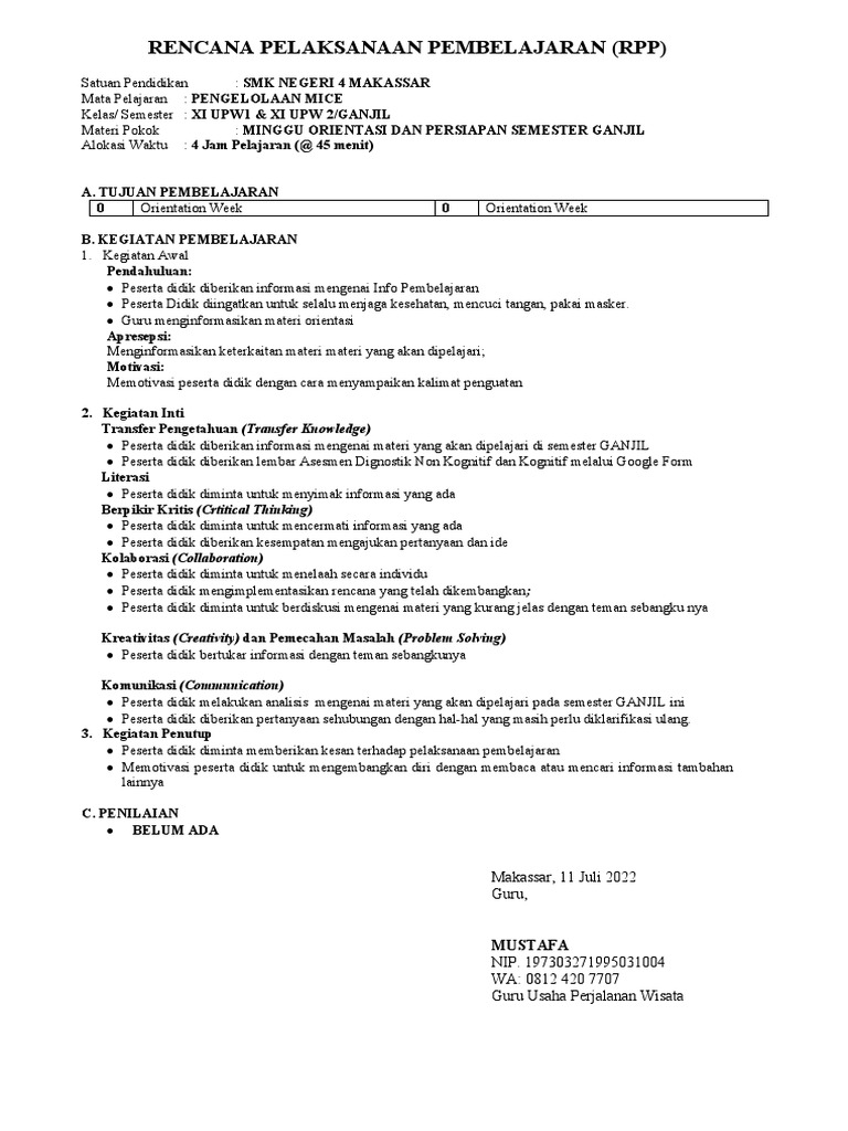 Contoh RPP MICE K13 | PDF