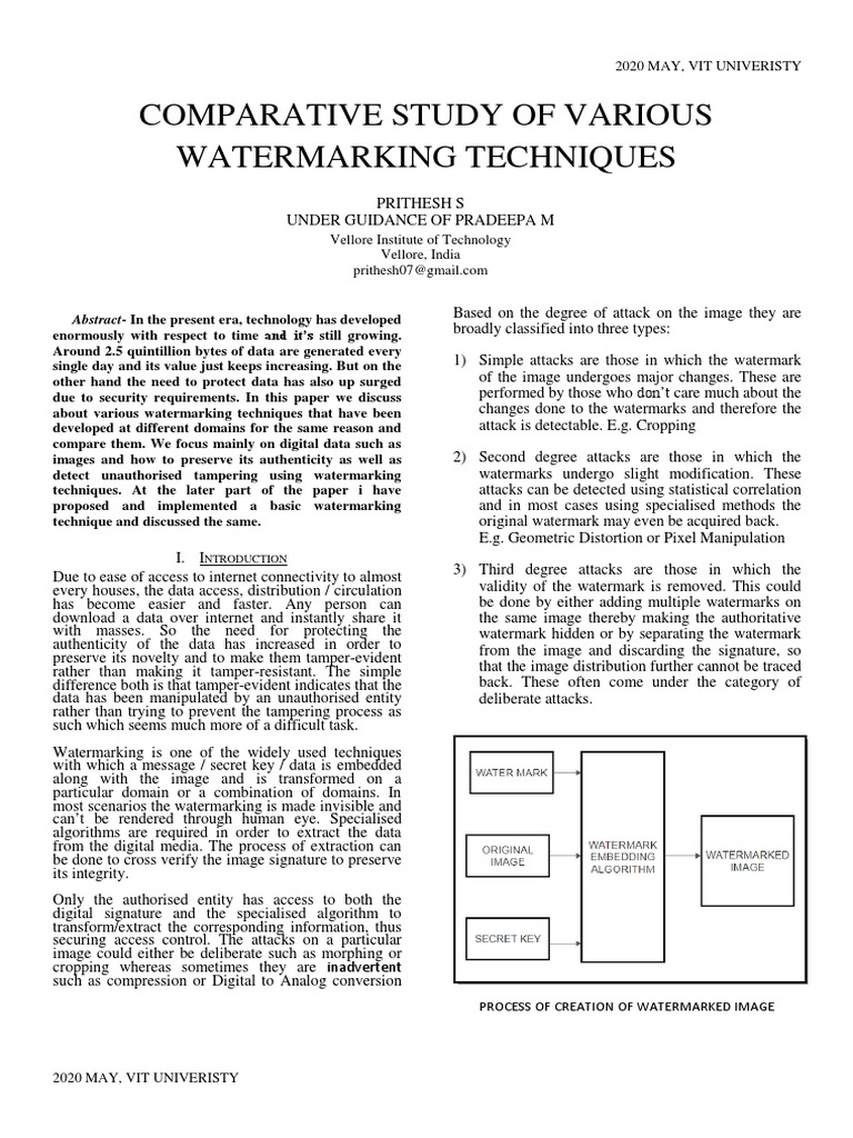 Comparitive Study of Various Watermarking Techniques | PDF | Discrete ...