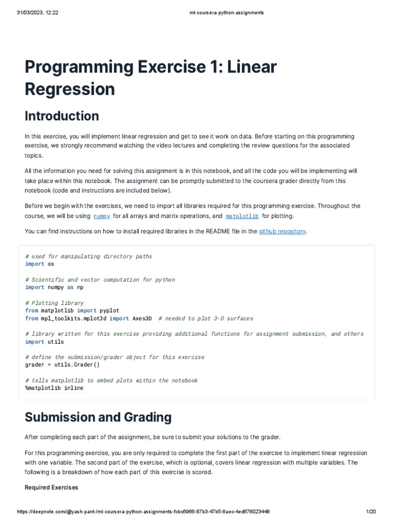 ML Coursera Python Assignments | PDF | Matrix (Mathematics) | Regression Analysis