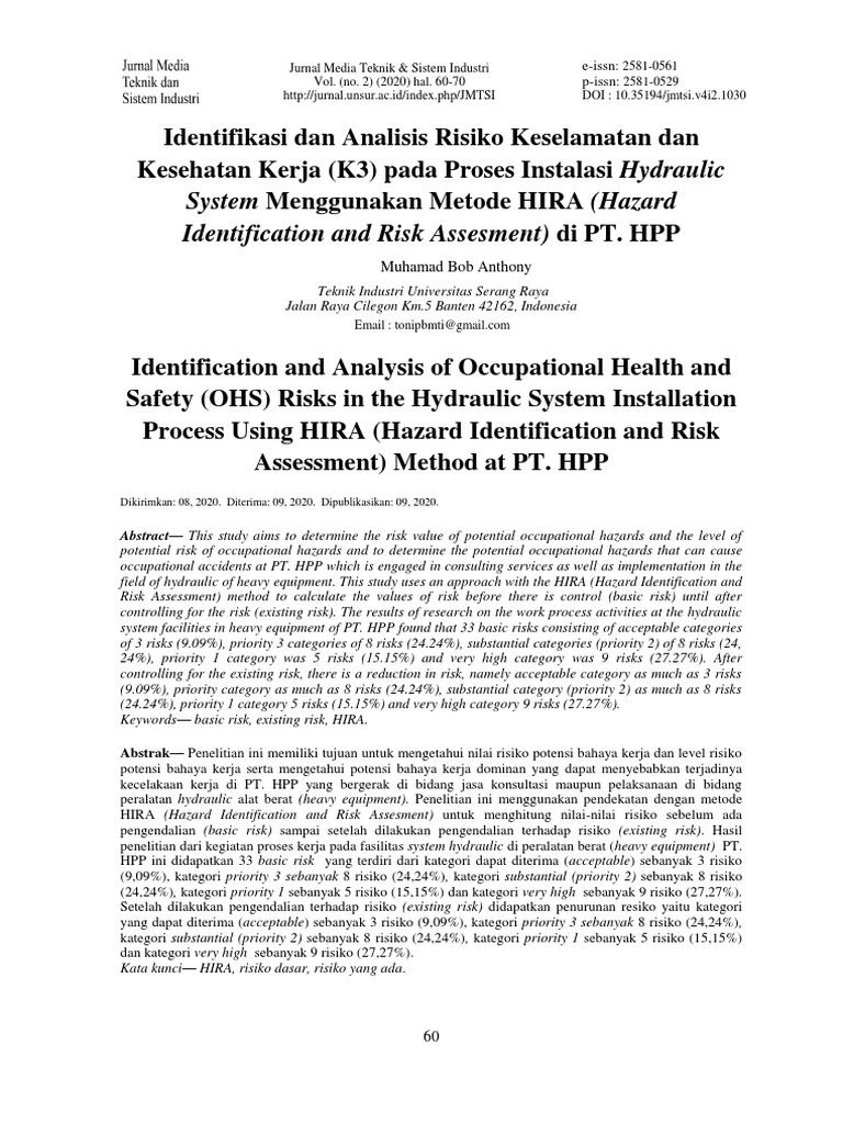 System Menggunakan Metode HIRA (Hazard Identification and Risk ...