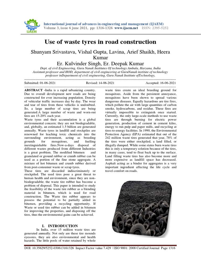 Use of Waste Tyres in Road Construction | PDF | Road Surface | Asphalt
