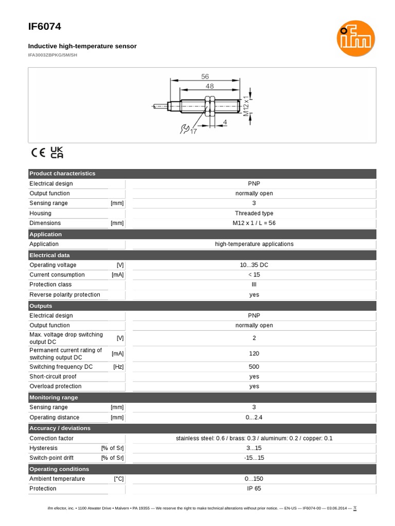 Inductive Sensor IF6074-00 - EN-US | PDF | Power Supply | Switch