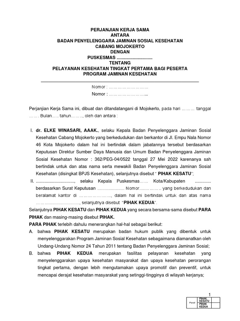 Template PKS Puskesmas BLUD Tahun 2023 - Edit - Kabupaten Mojokerto | PDF