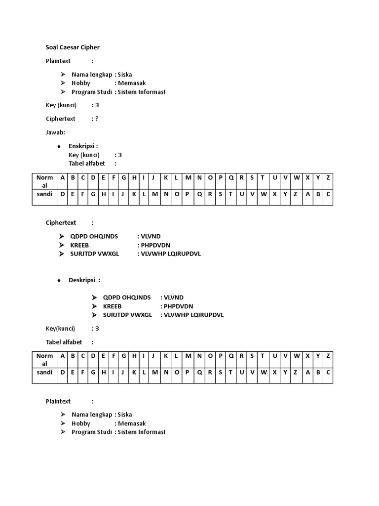 Soal dan Enkripsi Caesar Cipher | PDF | Komputer