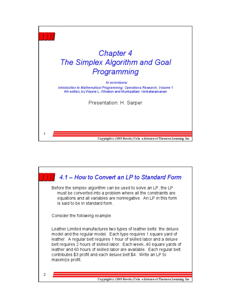 The Simplex Algorithm and Goal Programming: 4.1 - How To Convert An LP To Standard Form | PDF ...