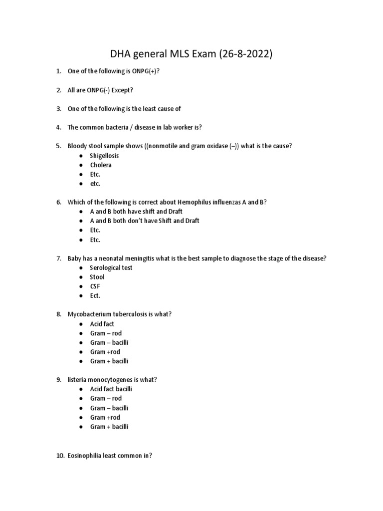 DHA General MLS Exam | PDF | Bacteria | Immune System