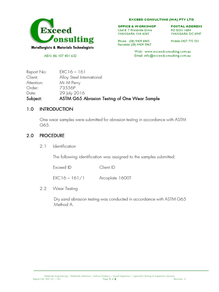 1600T Lab Test by EC 29 July 2016 | PDF | Wear | Failure Analysis