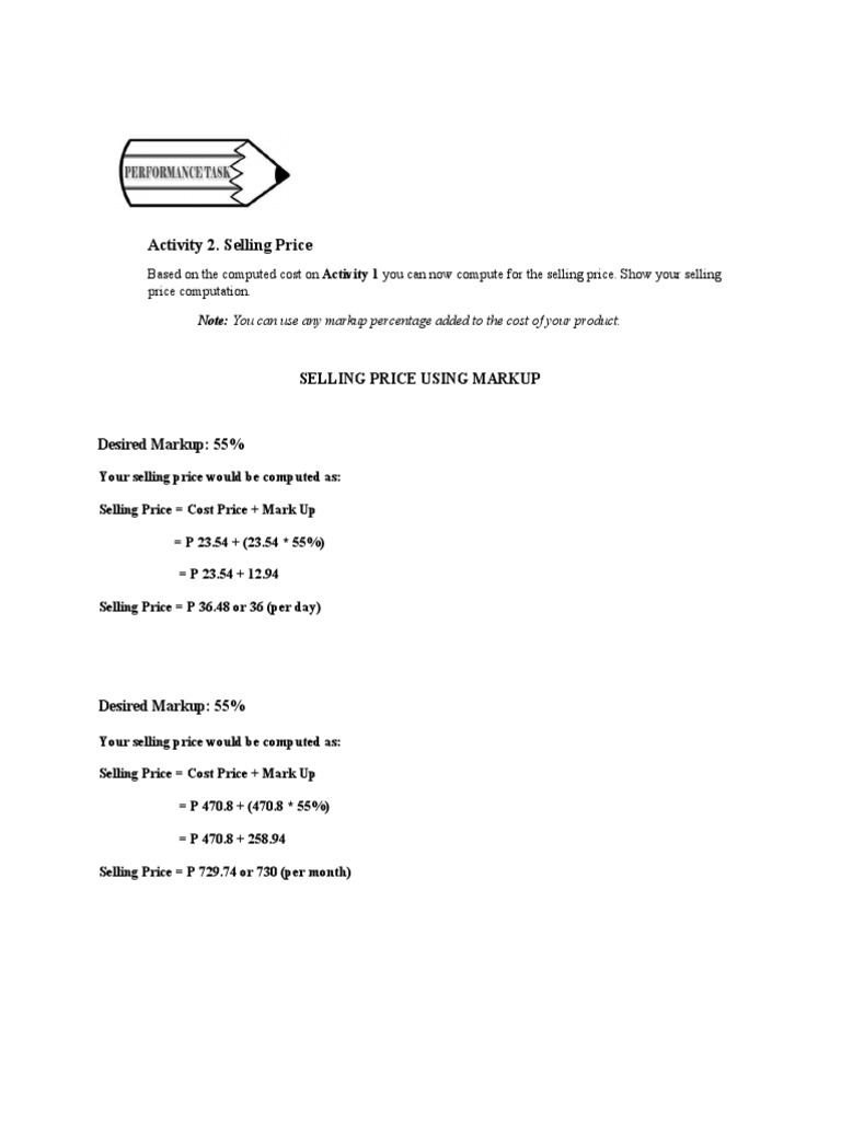 Activity 2 SELLING PRICE | PDF