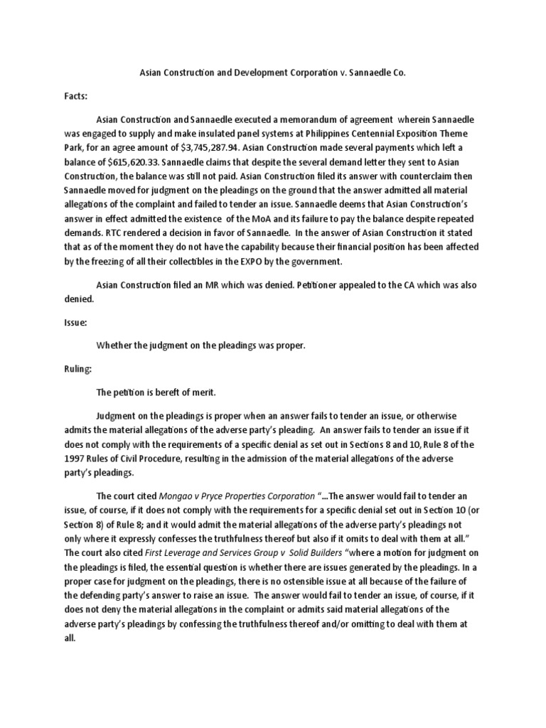 Asian Construction and Development Corporation V | PDF | Pleading ...