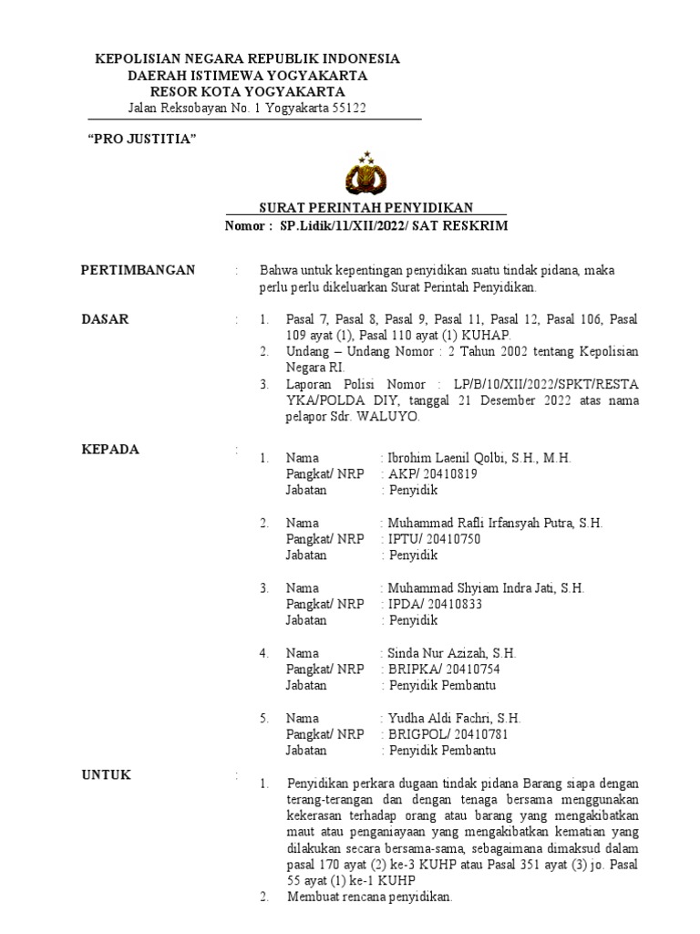 Surat Perintah Penyidikan | PDF