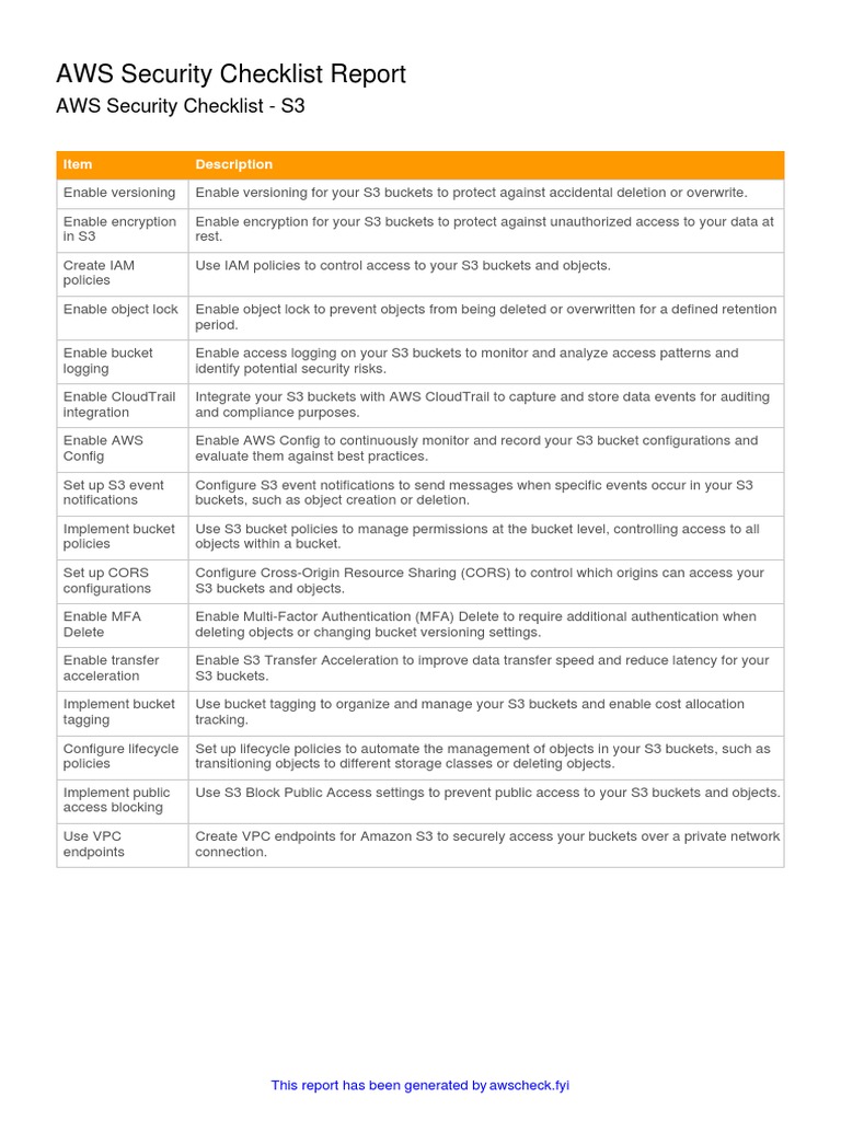 Aws Security Checklist Report | PDF | Encryption | Amazon Web Services