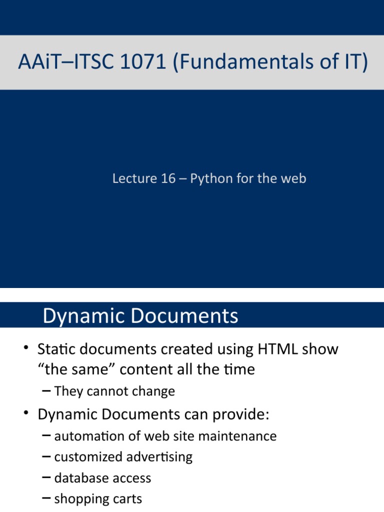 Aait-Itsc 1071 (Fundamentals of It) : Lecture 16 - Python For The Web | PDF | Networking ...