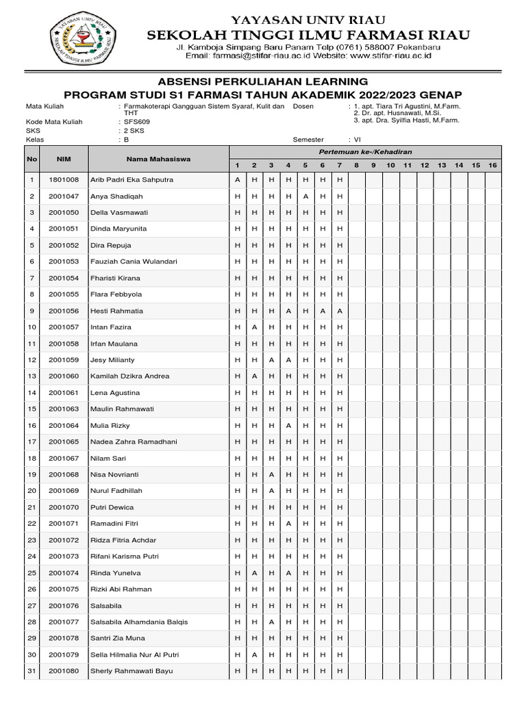 Form Absen Perkuliahan Learning - 20222-111-136 | PDF