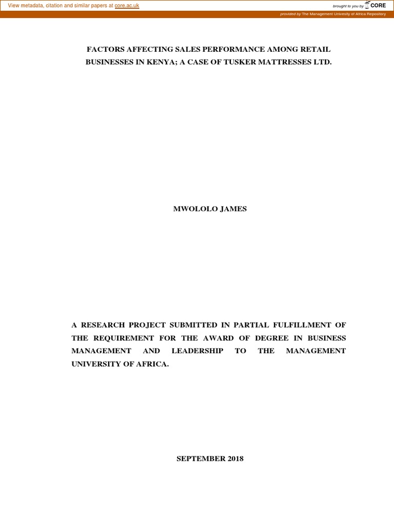 Sales Performance Factors in Retail Kenya | PDF | Retail | Marketing