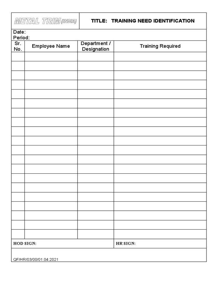 QF-HR-03 Training Need Iden. | PDF | Business