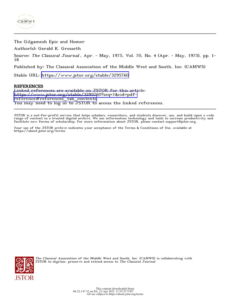 The Gilgamesh Epic and Homer | PDF | Epic Of Gilgamesh | Mythology