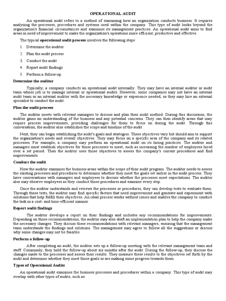 Operational Audit Notes | PDF | Audit | Internal Audit