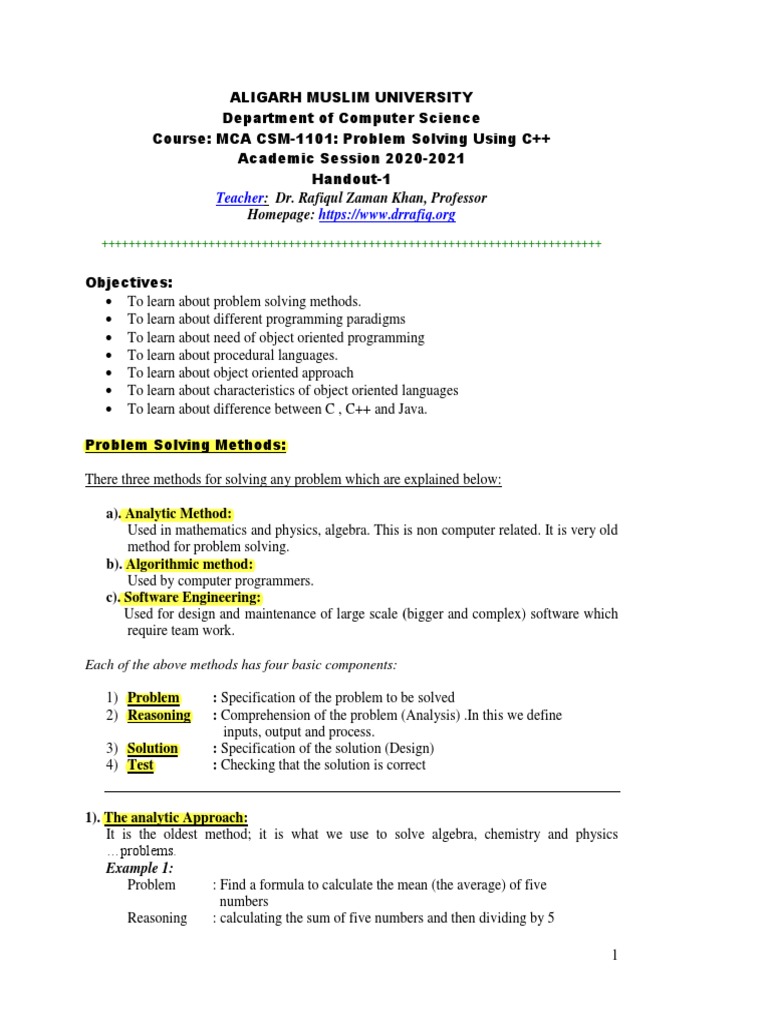 Handout-1 CSM-1101 24.02.2021 | PDF | Object Oriented Programming | Programming Paradigms