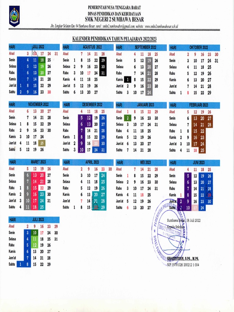 Kalender Akademik TP 2022 2023 SMKN 2 Sumbawa Besar | PDF