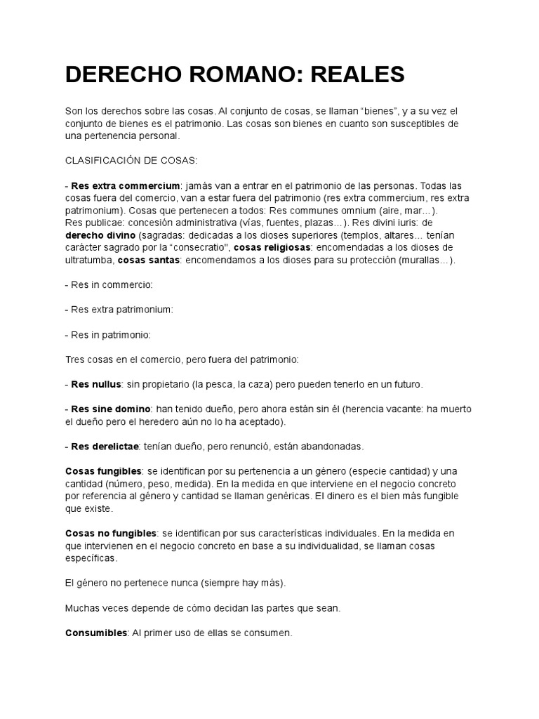 Derechos reales sobre las cosas en Derecho Romano: clasificación de los ...