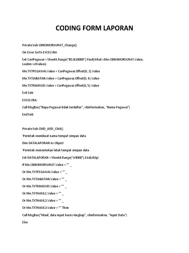 Coding Form Laporan | PDF