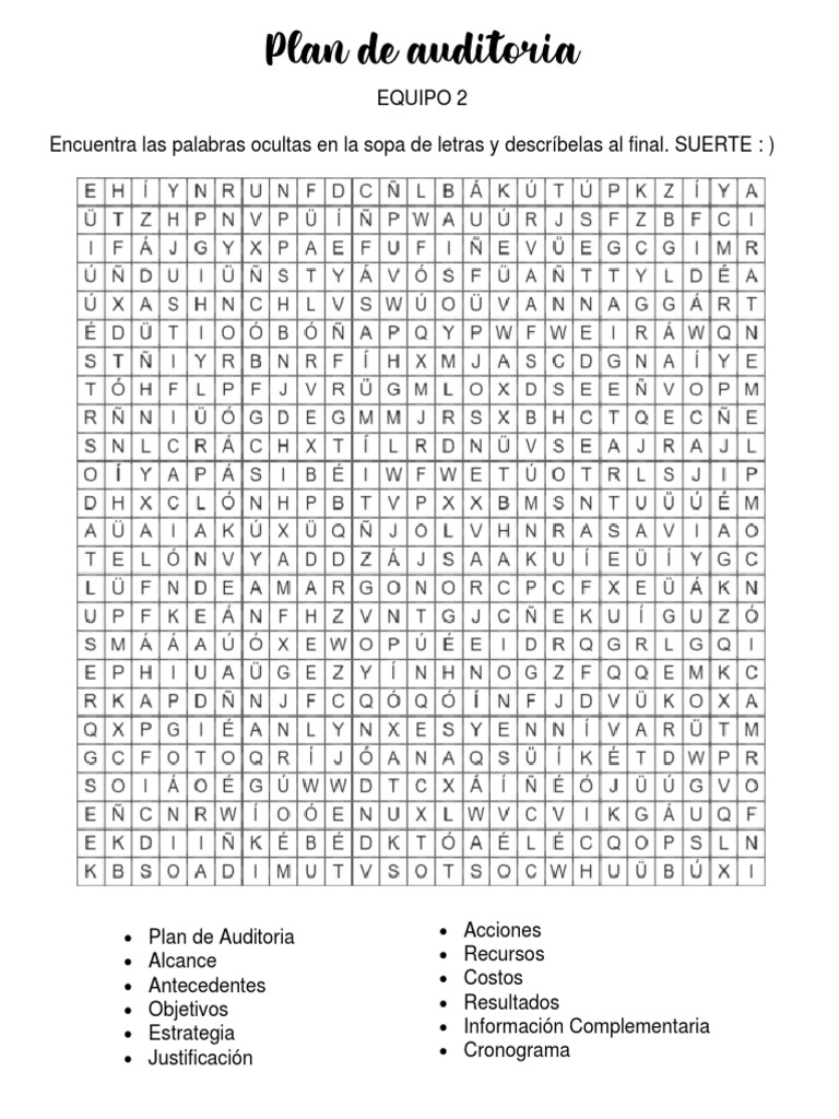 Sopa de Letras - Plan de Auditoria | PDF | Finanzas y dinero
