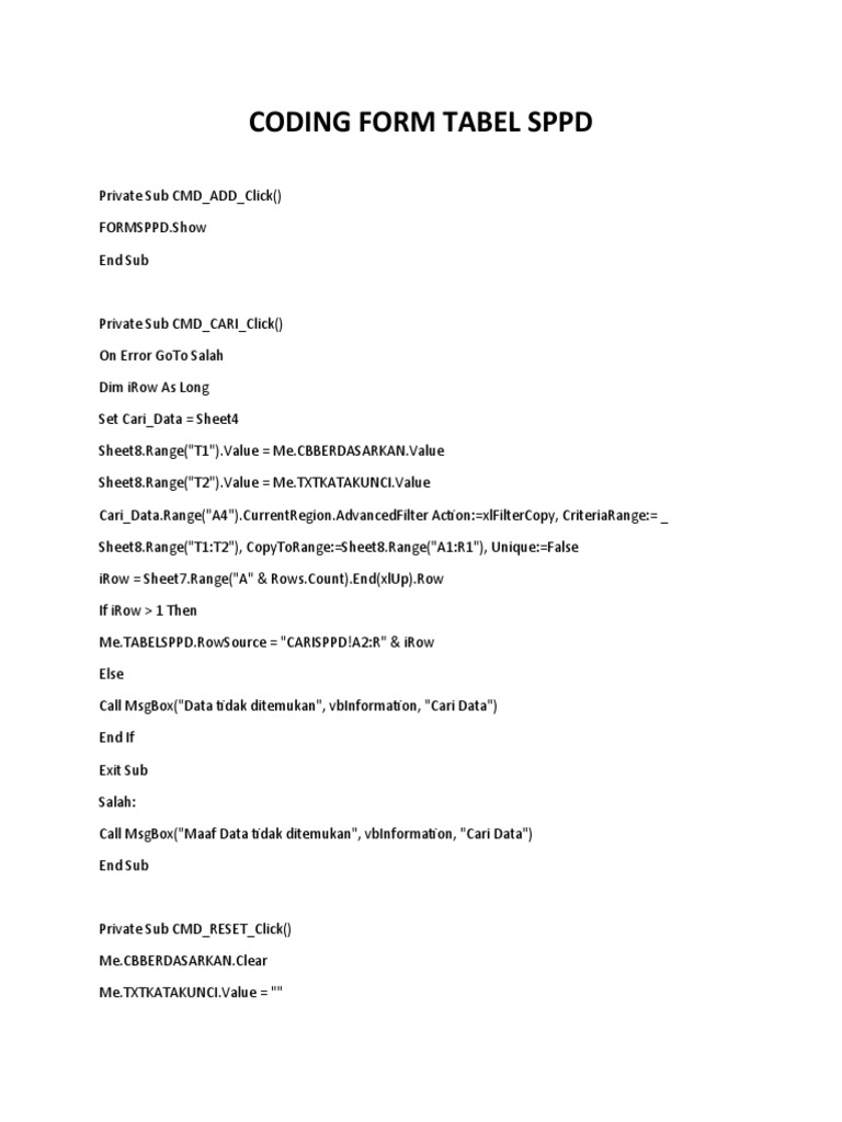 Coding Form Tabel SPPD | PDF | Computing