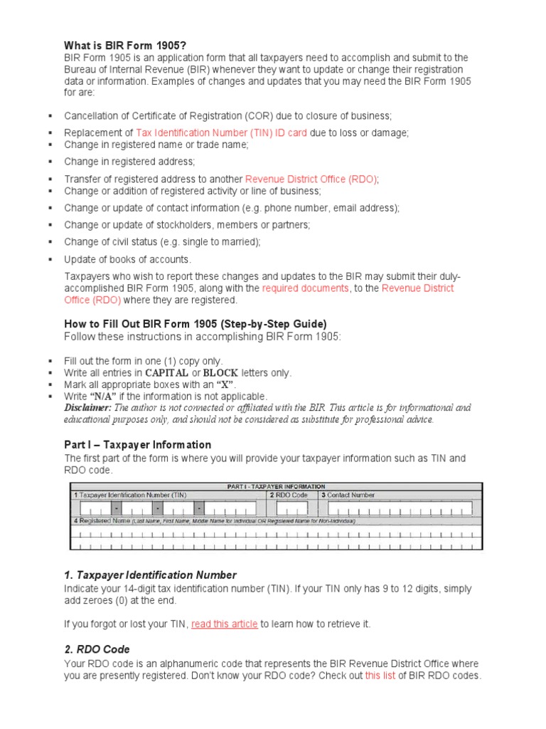 How To Fill-Out BIR Form 1905 | PDF | Invoice | Receipt