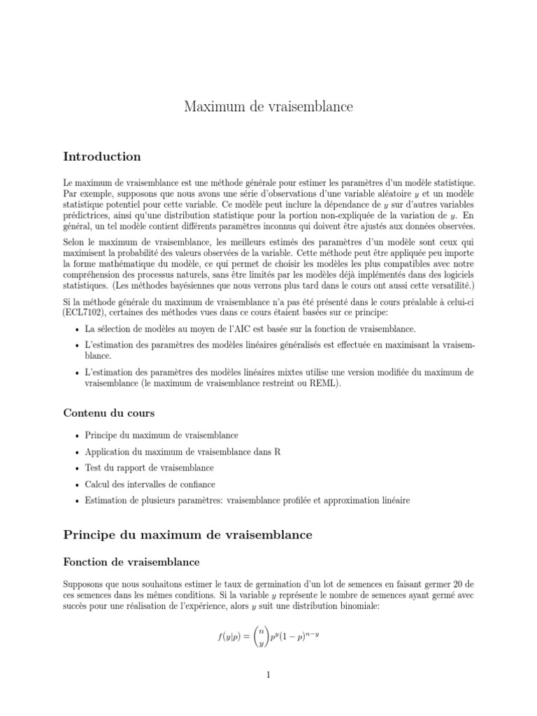 Maximum Vraisemblance | PDF | Loi de probabilité | Intervalle de confiance