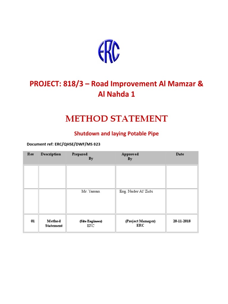 Water Line Shutdown Method Statement | PDF | Safety | First Aid