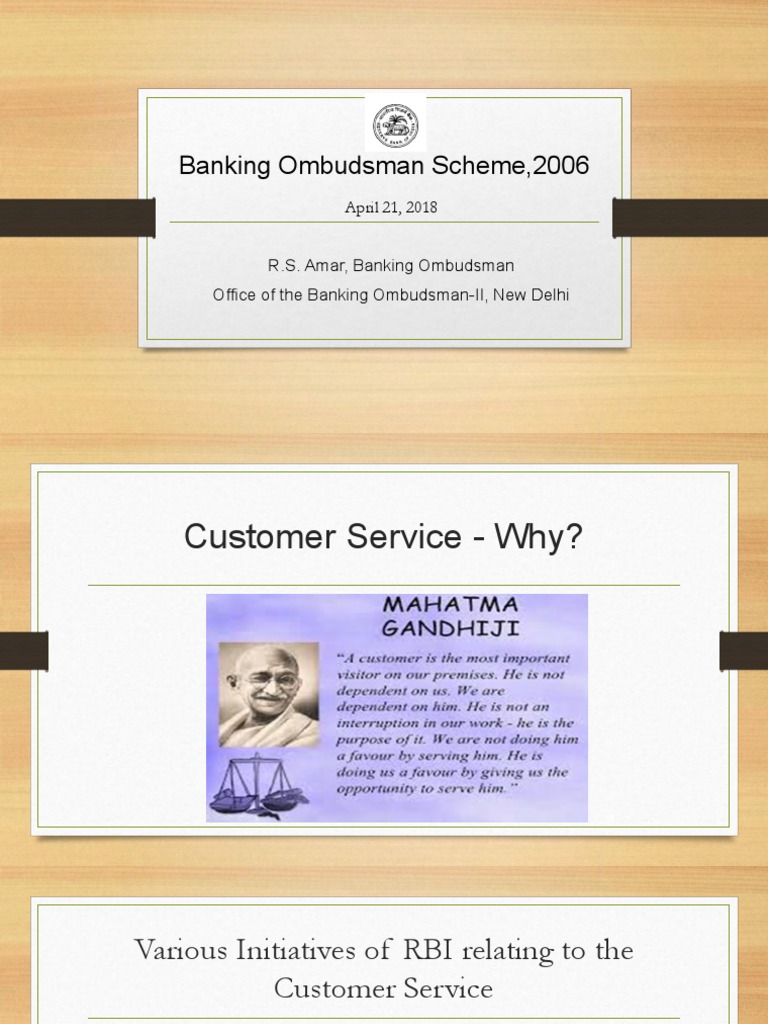 Overview of Banking Ombudsman Scheme | PDF | Reserve Bank Of India ...