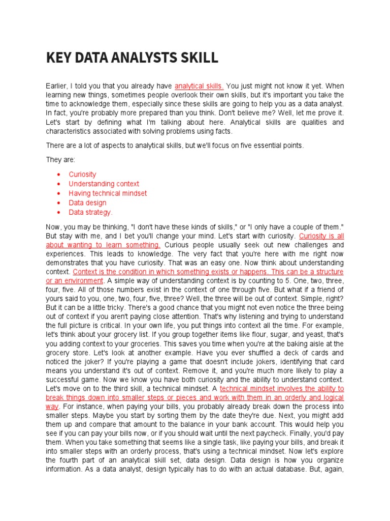 Key Data Analysts Skill | PDF | Thought | Intelligence Analysis