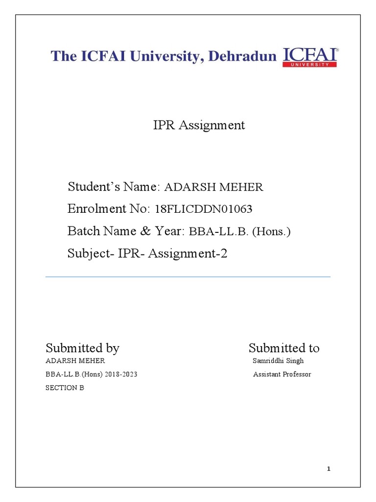 Adarsh Assignment 2 | PDF | Trademark | Private Law