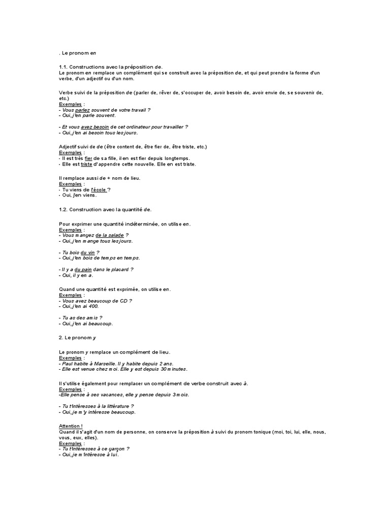 Le pronom "en" et ses usages | PDF