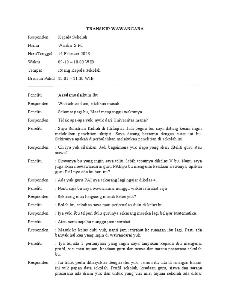 Transkip Wawancara | PDF | Seni & Disiplin Bahasa