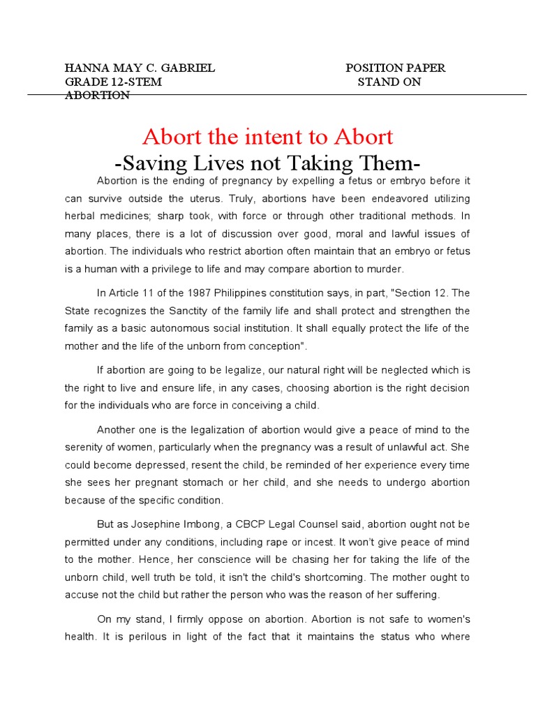 Position Paper Abortion | PDF | Abortion | Pregnancy