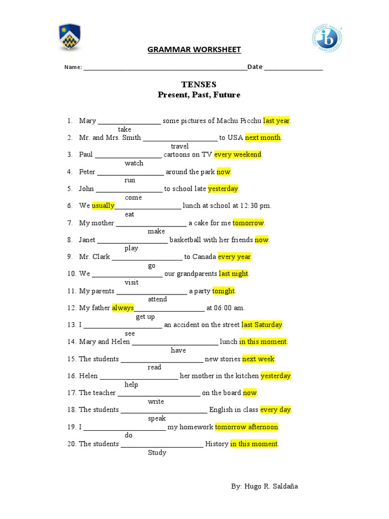 Grammar Worksheet: Name | PDF | Wellness