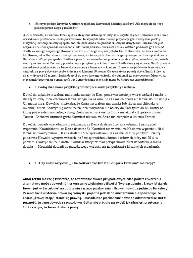 Gettier Wiedza | PDF