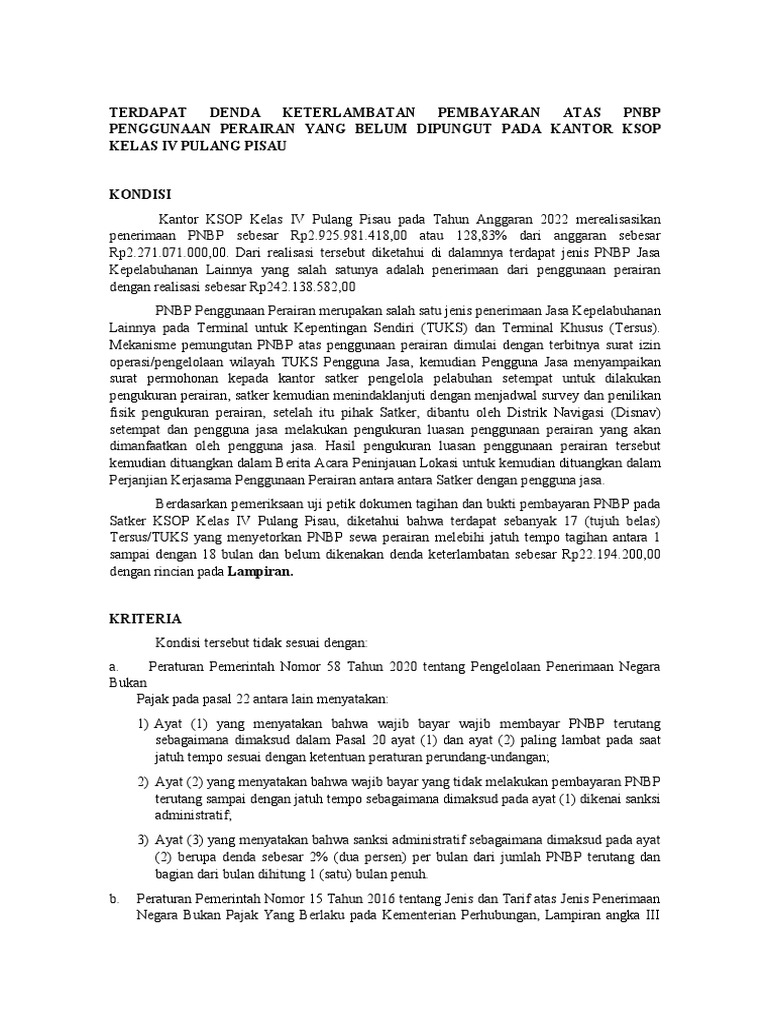 Konsep TP Penggunaan Perairan KSOP Pulang Pisau - Kor KST | PDF