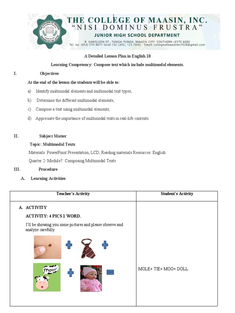 5th Topic Multimodal Elements of A Text in English 10 1 | PDF | Nonverbal Communication ...